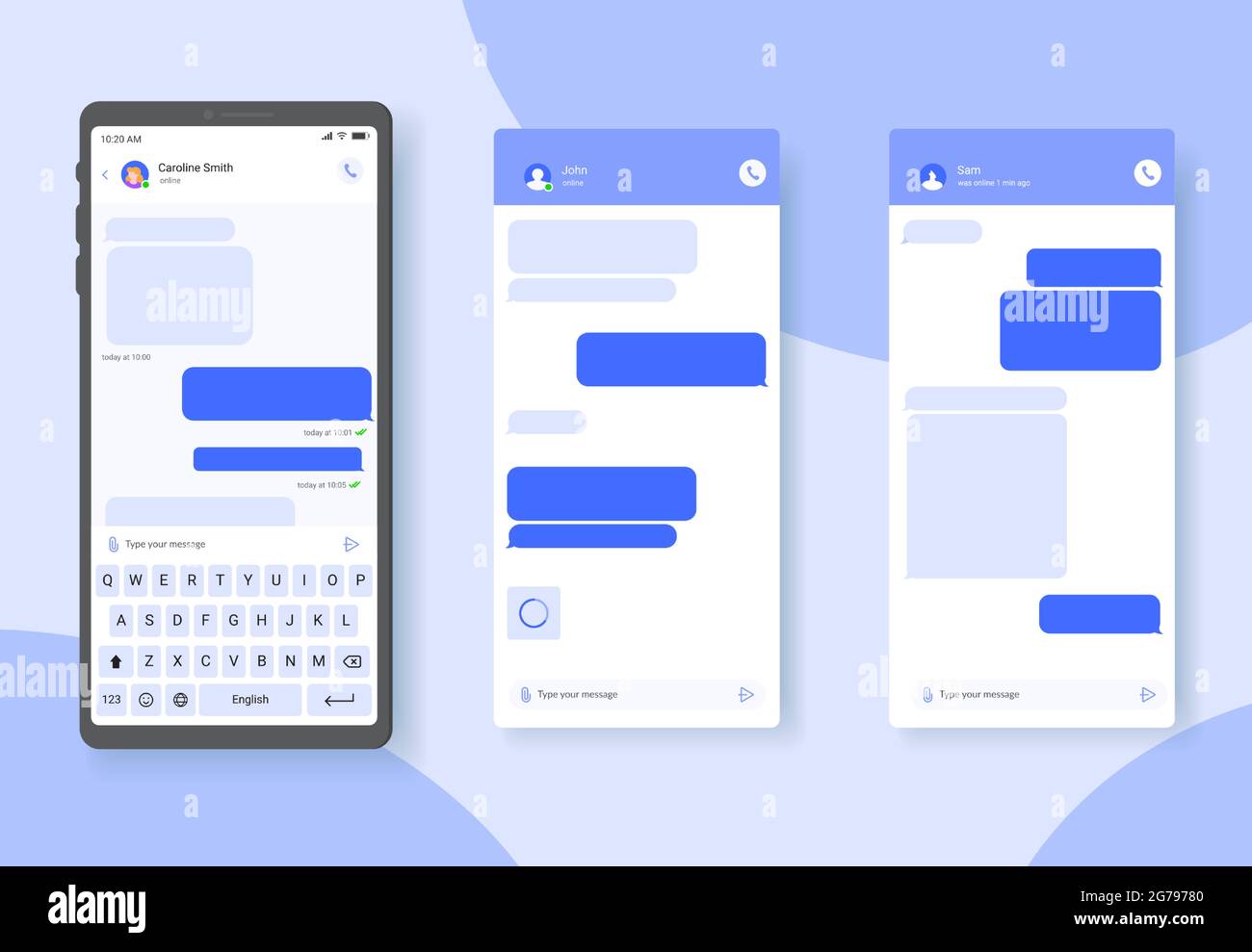 Chat speech bubbles on smartphone screen, dialogue balloons for private ...