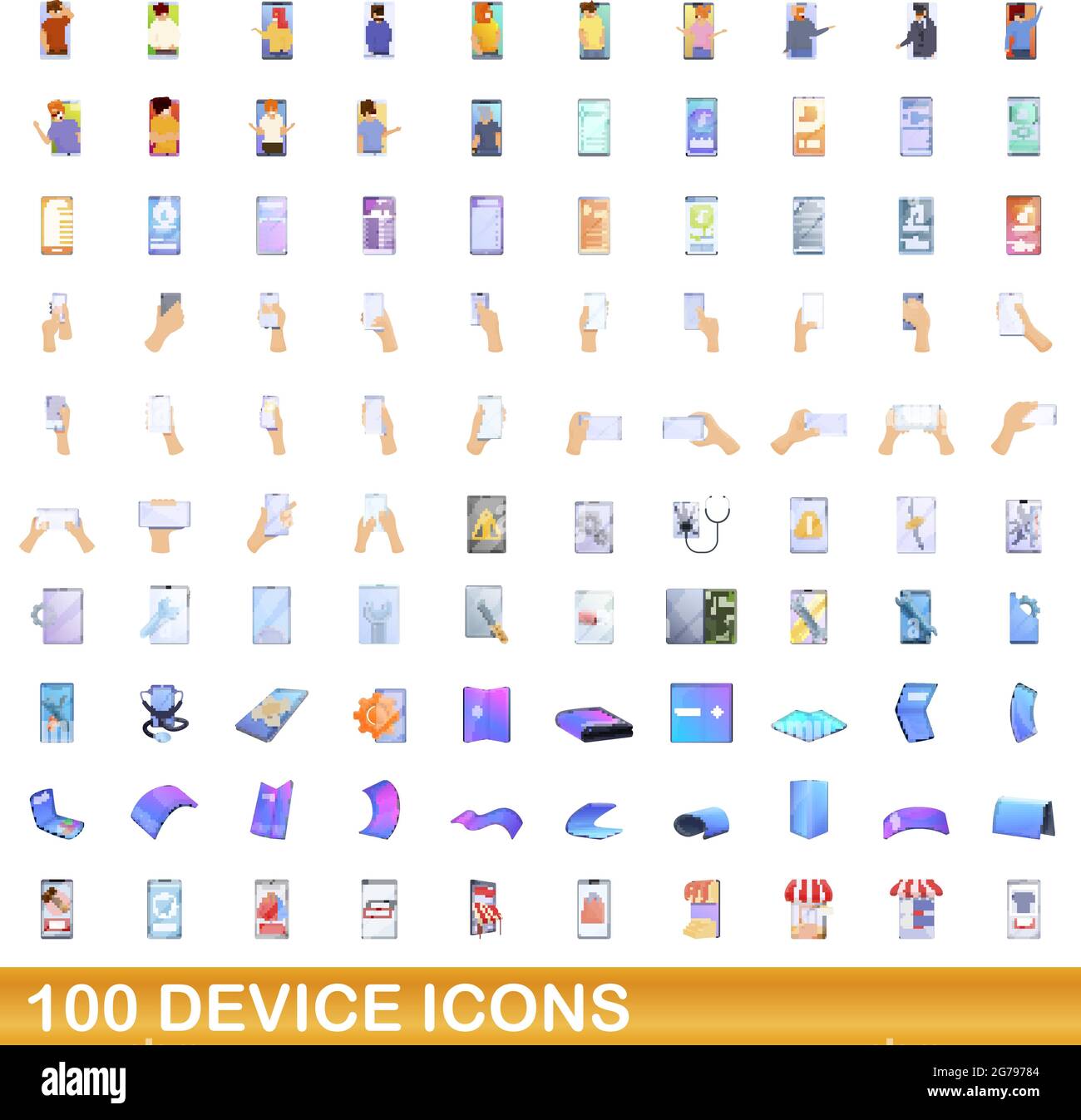 100 device icons set. Cartoon illustration of 100 device icons vector ...