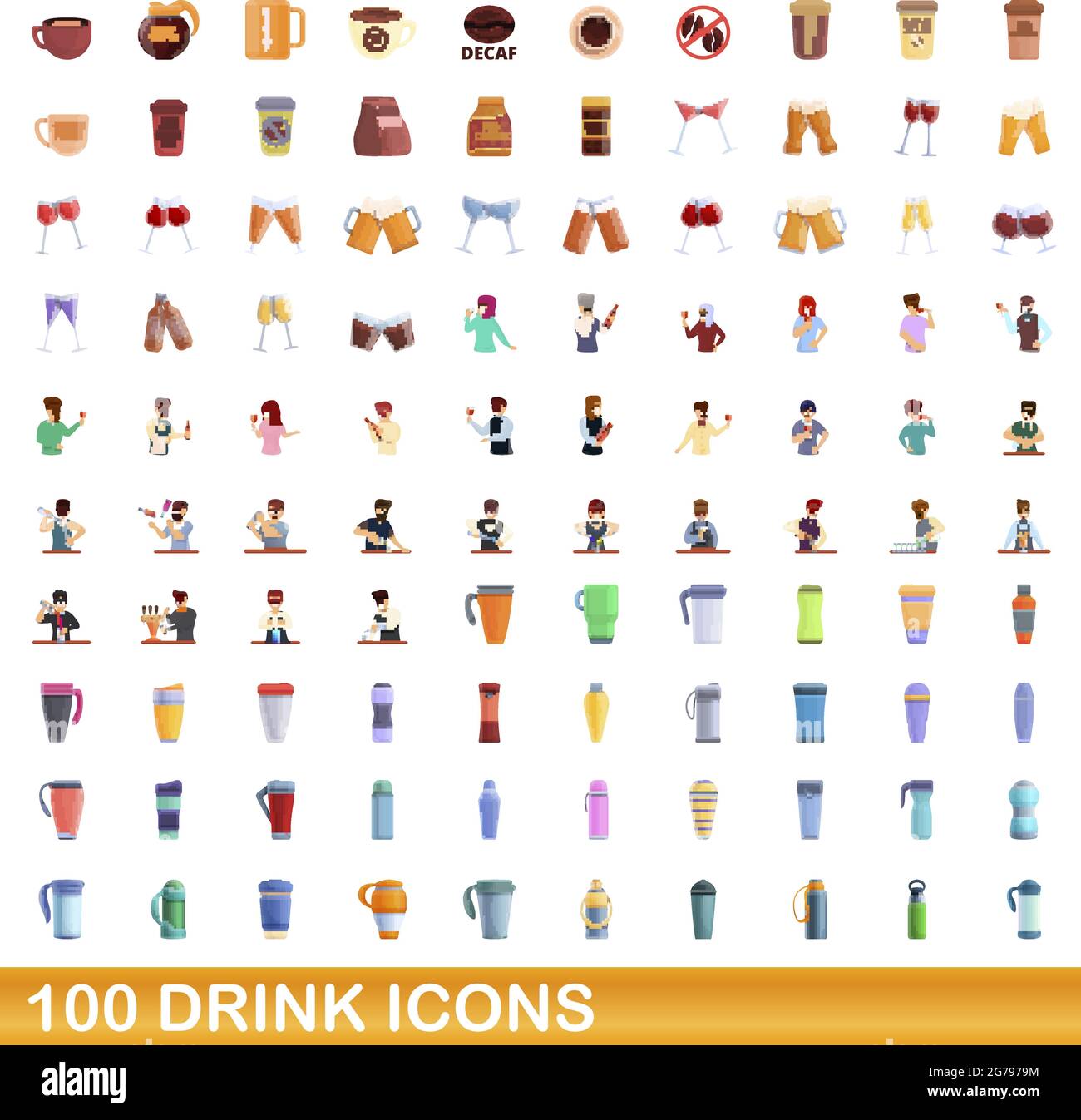 100 drink icons set. Cartoon illustration of 100 drink icons vector set ...