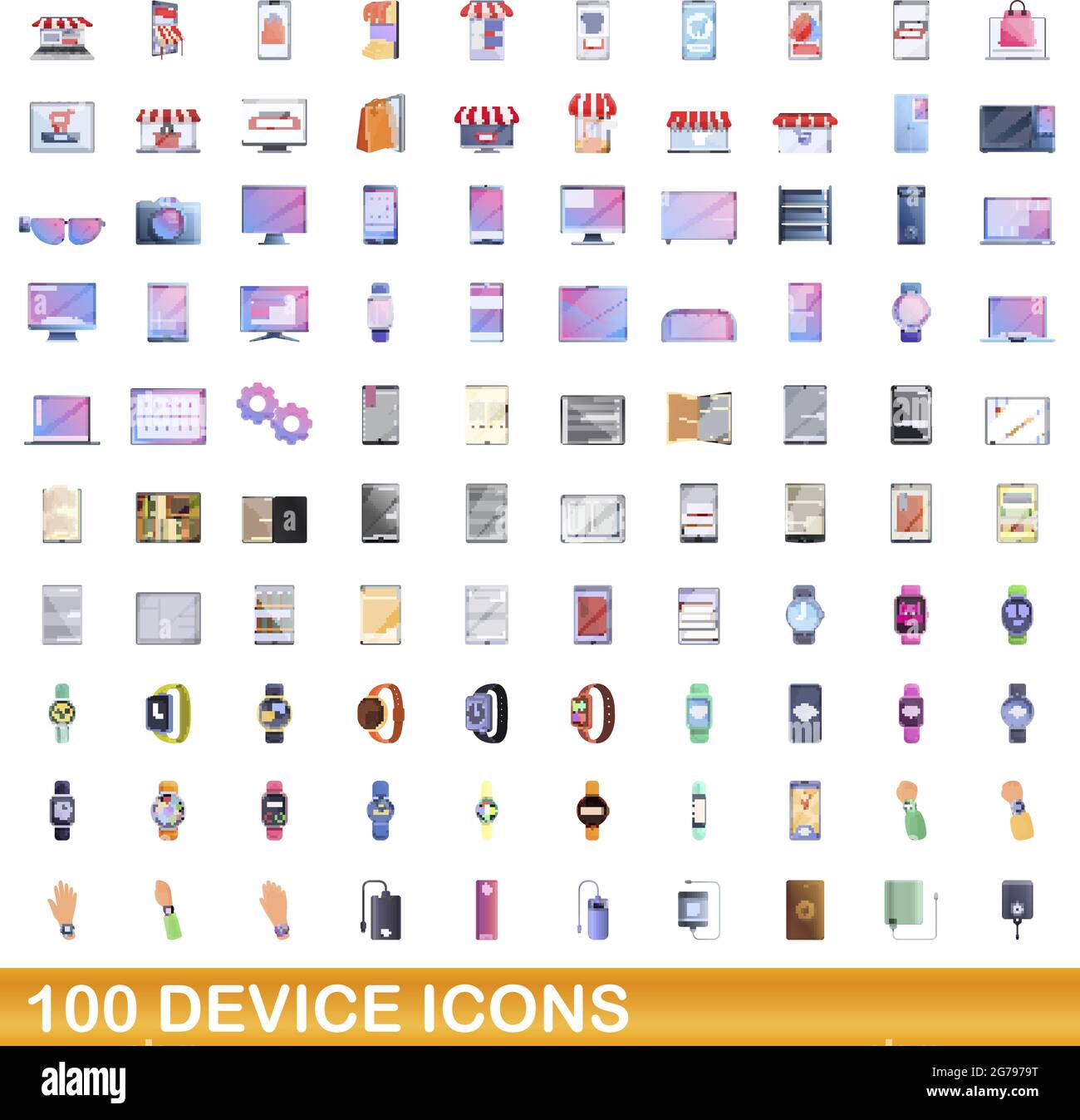 100 device icons set. Cartoon illustration of 100 device icons vector ...