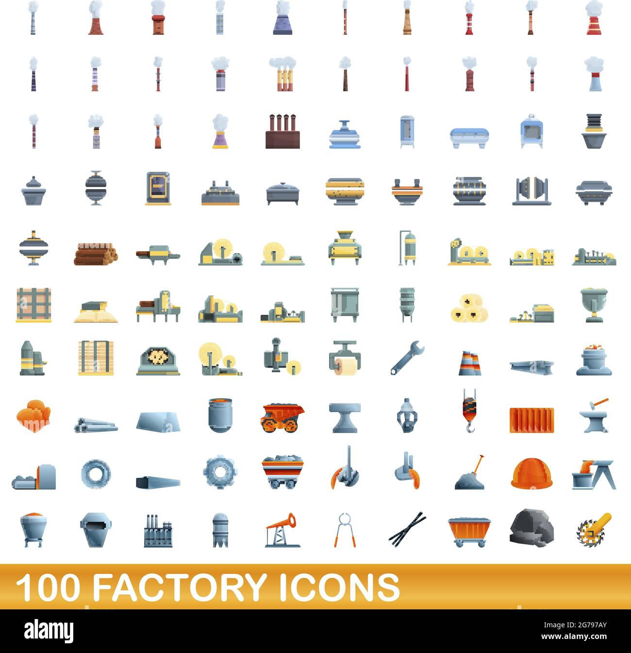 100 factory icons set. Cartoon illustration of 100 factory icons vector ...