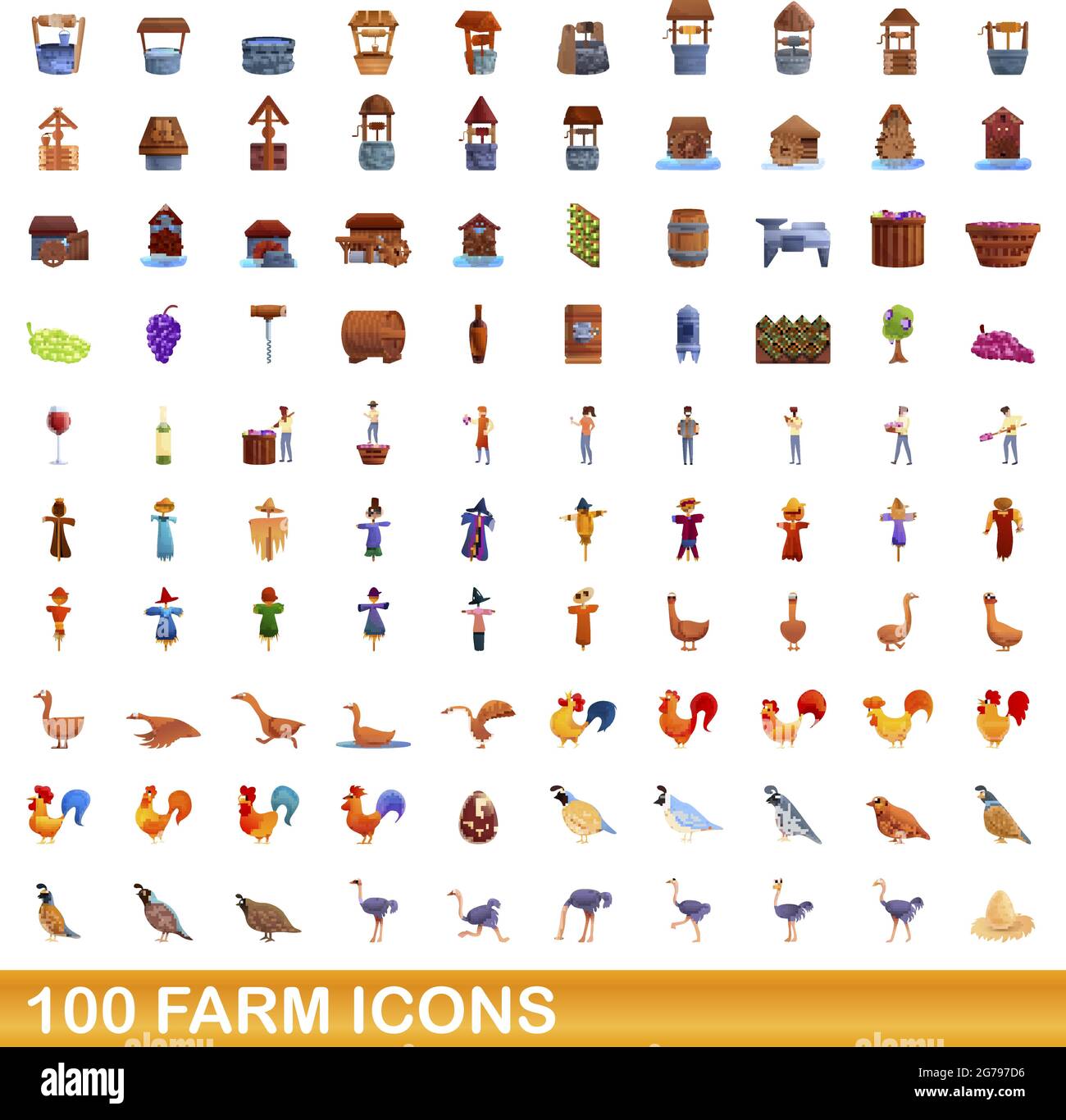 100 farm icons set. Cartoon illustration of 100 farm icons vector set ...