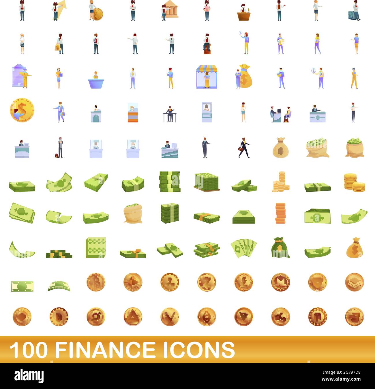 100 finance icons set. Cartoon illustration of 100 finance icons vector ...