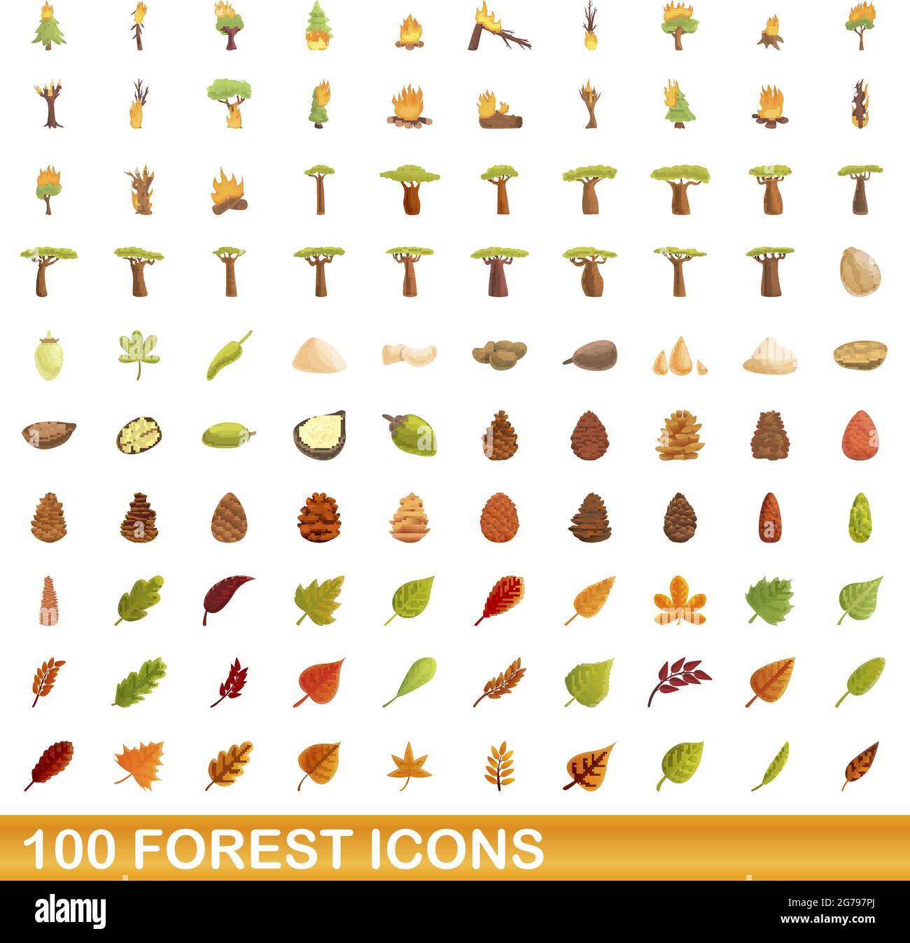 100 forest icons set. Cartoon illustration of 100 forest icons vector ...