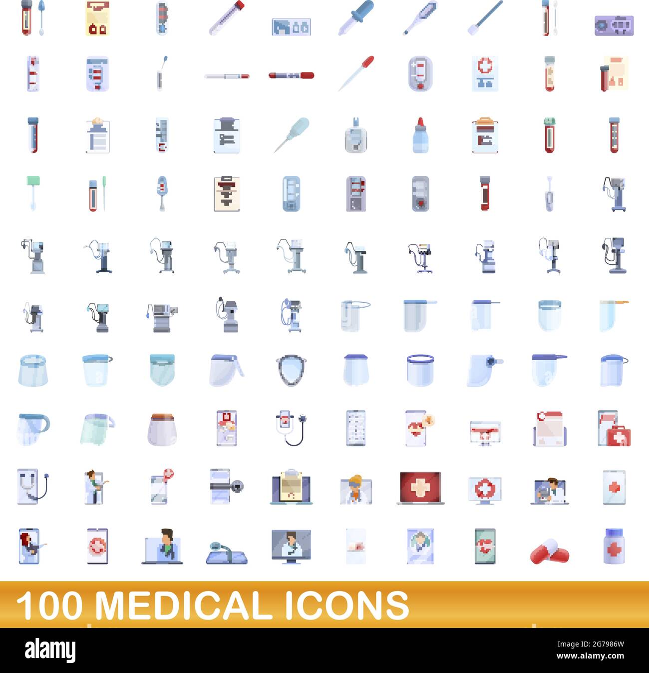 100 medical icons set. Cartoon illustration of 100 medical icons vector ...