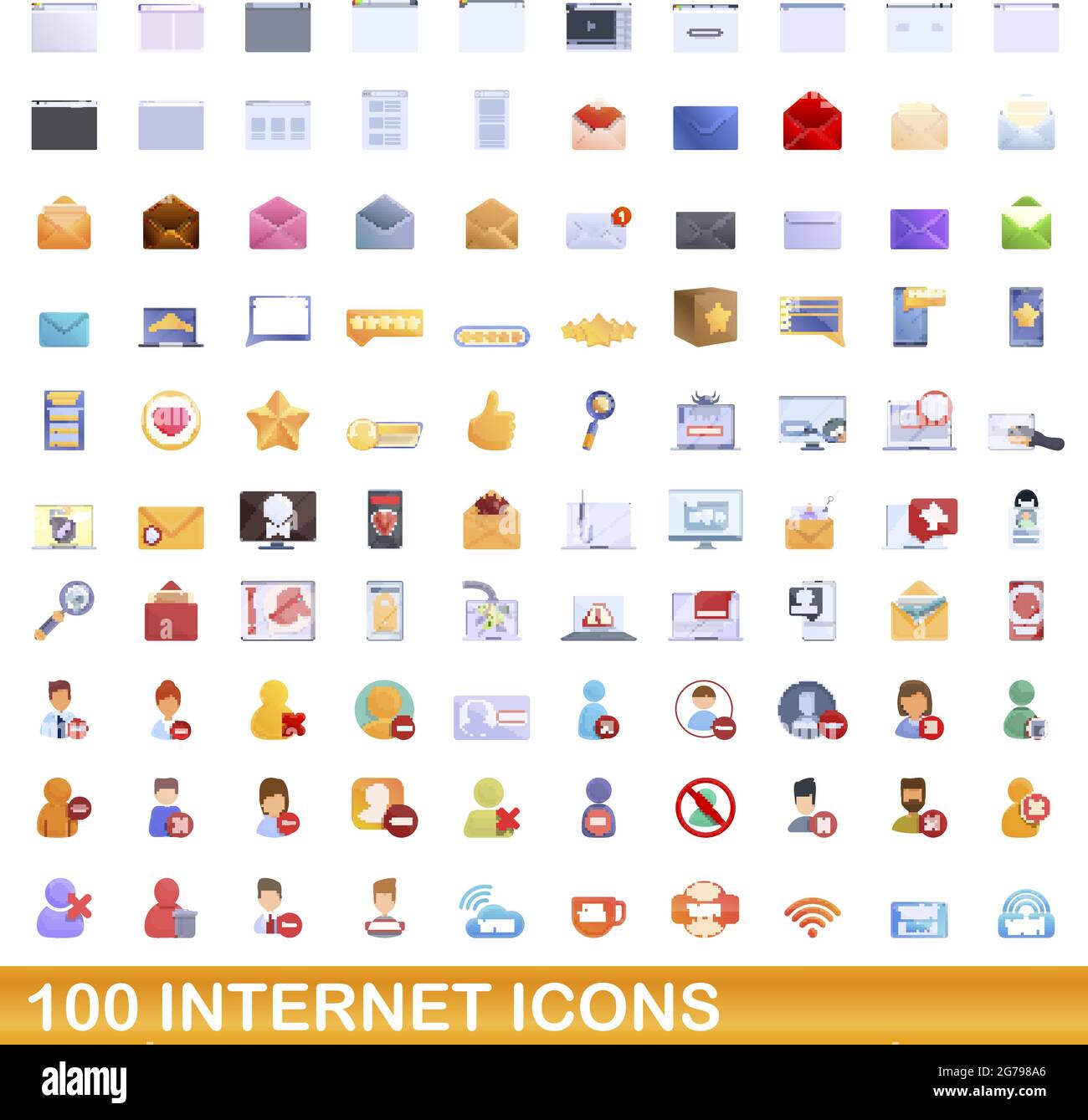100 internet icons set. Cartoon illustration of 100 internet icons ...