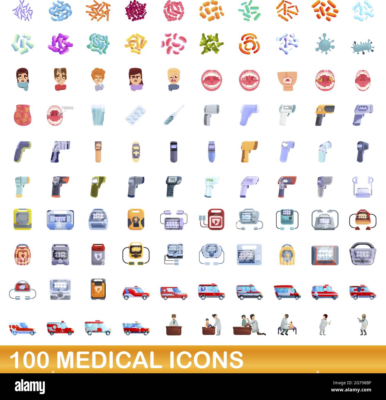 100 medical icons set. Cartoon illustration of 100 medical icons vector ...