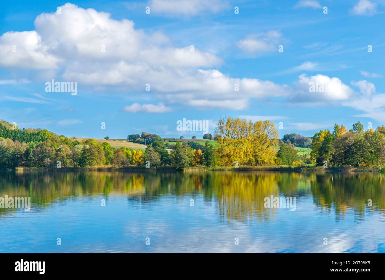 Germany, Baden-Wuerttemberg, Illmensee, autumn landscape at Illmensee ...