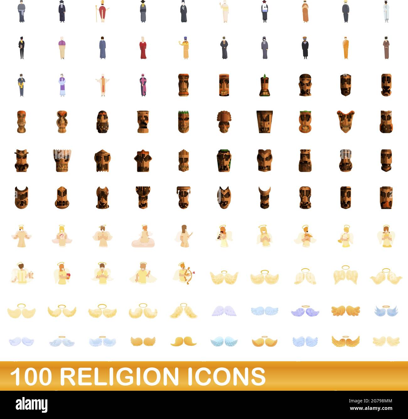100 religion icons set. Cartoon illustration of 100 religion icons ...