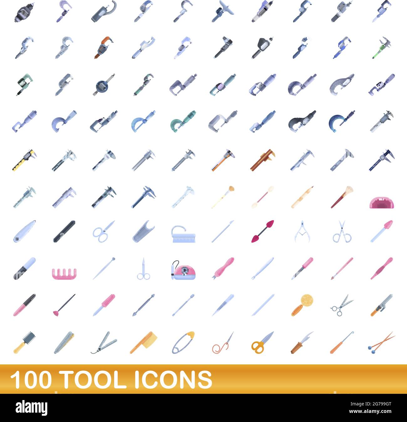 100 tool icons set. Cartoon illustration of 100 tool icons vector set ...