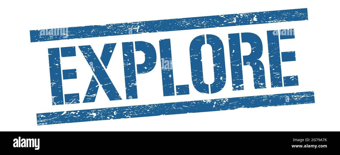 EXPLORE text on blue grungy lines stamp sign Stock Photo - Alamy