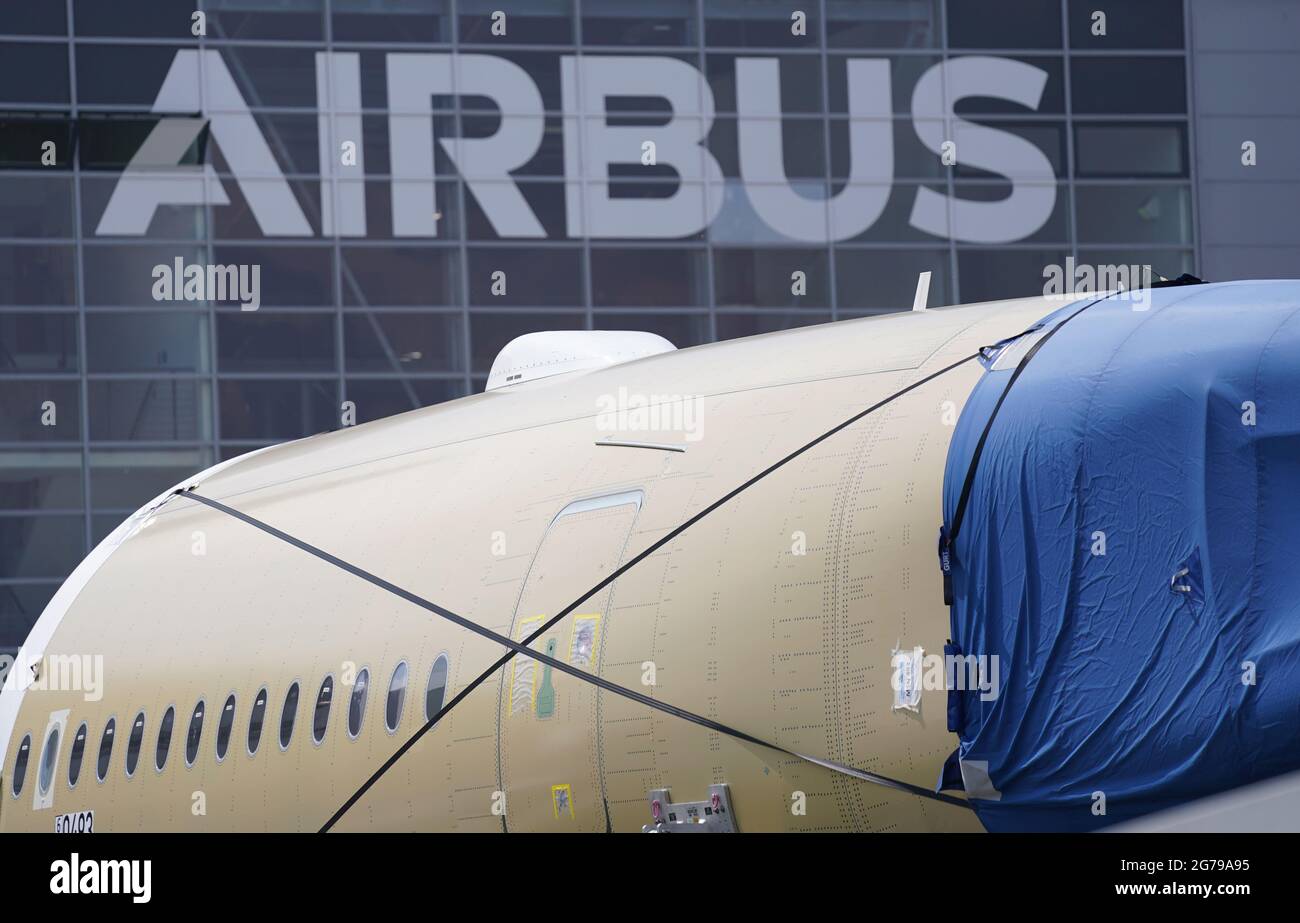 Hamburg, Germany. 12th July, 2021. A segment of an Airbus A350 fuselage ...