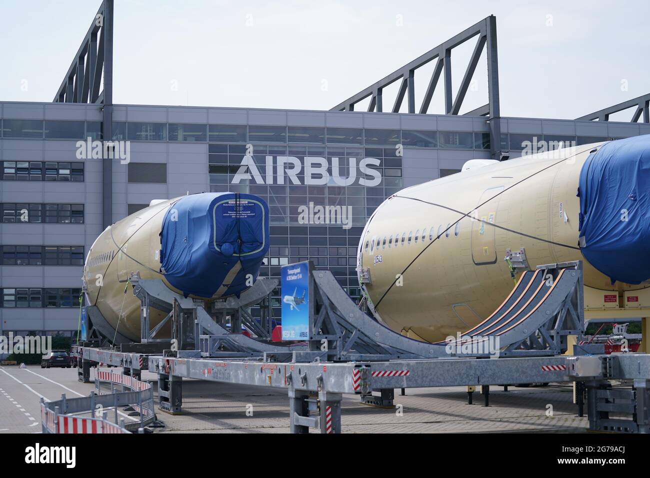 Hamburg, Germany. 12th July, 2021. Segments of an Airbus A350 fuselage ...