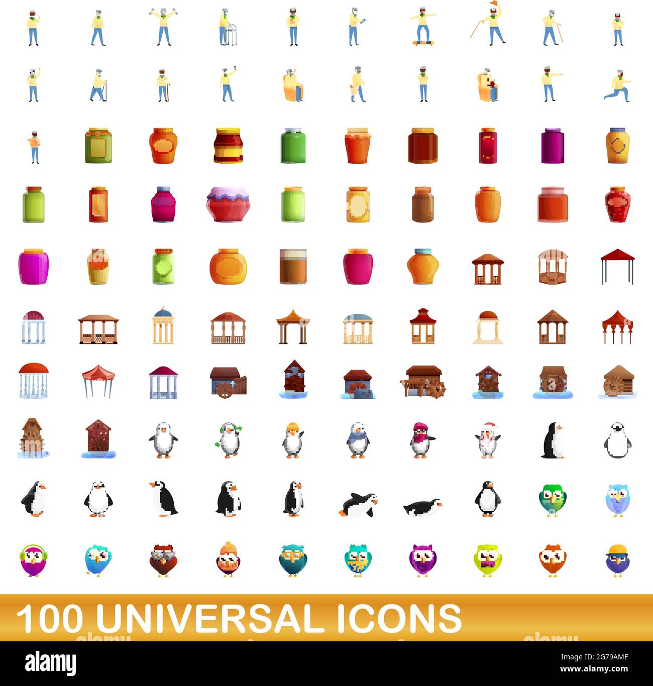 100 universal icons set. Cartoon illustration of 100 universal icons ...