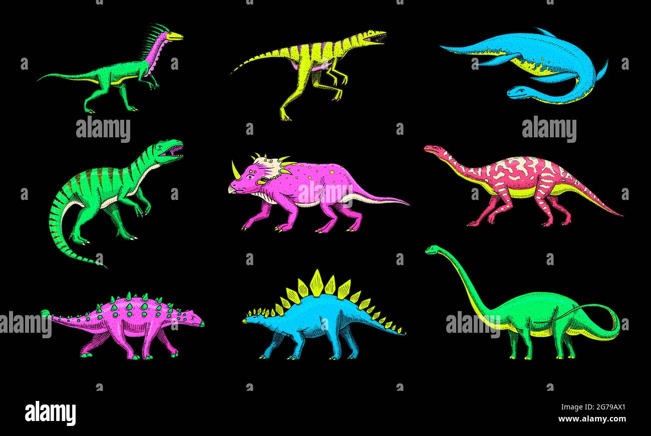 Dinosaurs set, Tyrannosaurus rex, Triceratops, Barosaurus, Diplodocus ...