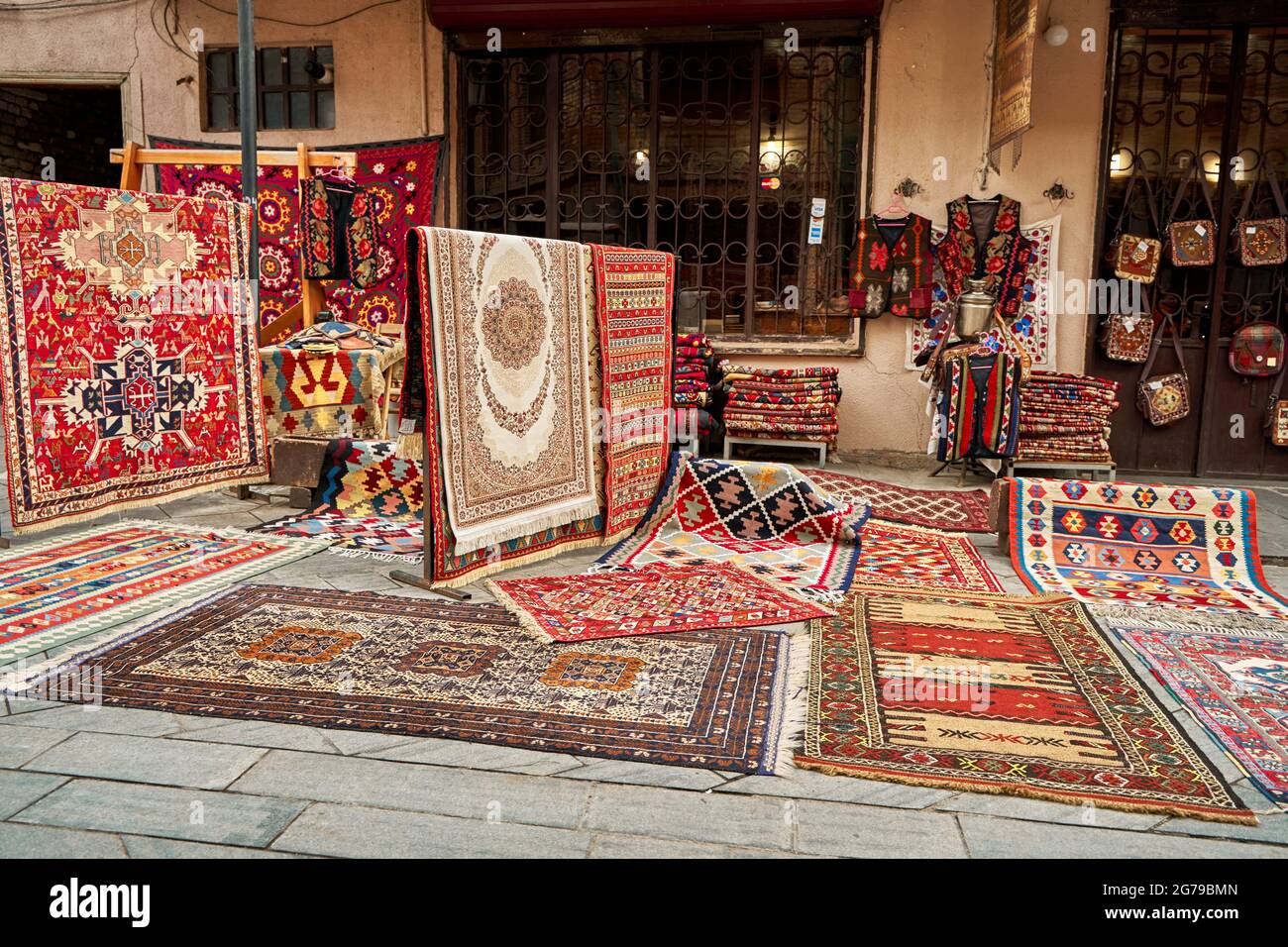 Street counter of traditional carpets on the street in Tbilisi Stock ...