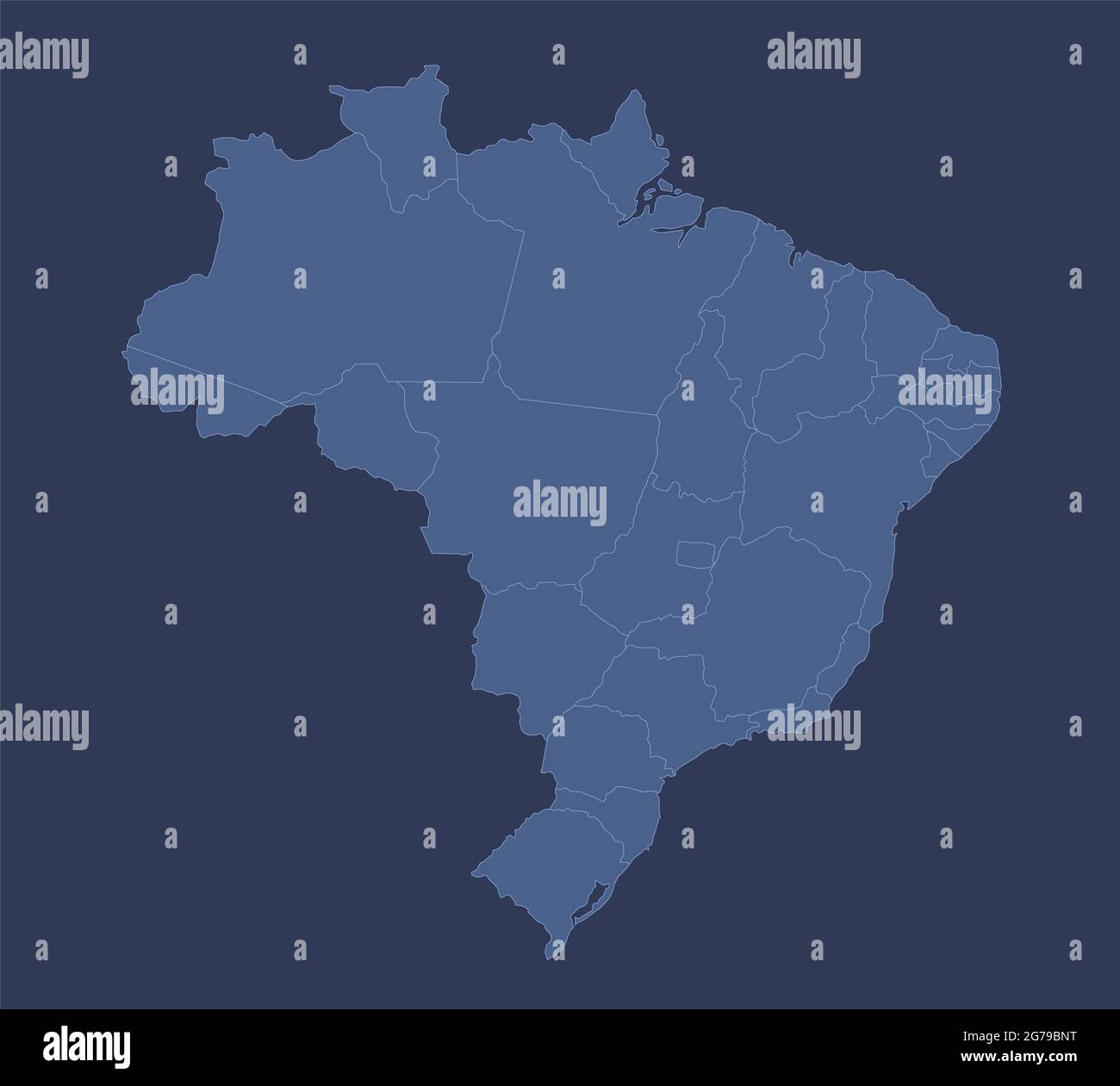 Brazil map, individual states, infographics blue flat design blank ...