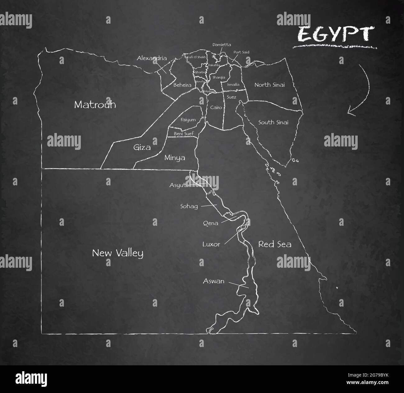 Egypt map administrative division, separates regions and names ...