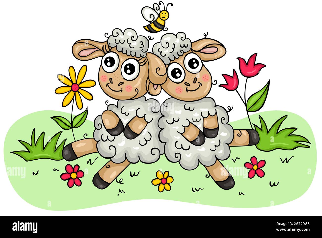 Two funny lambs on the garden Stock Photo - Alamy