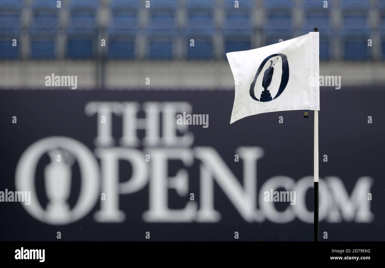 A view of The Open pin flag during the preview day at The Royal St ...