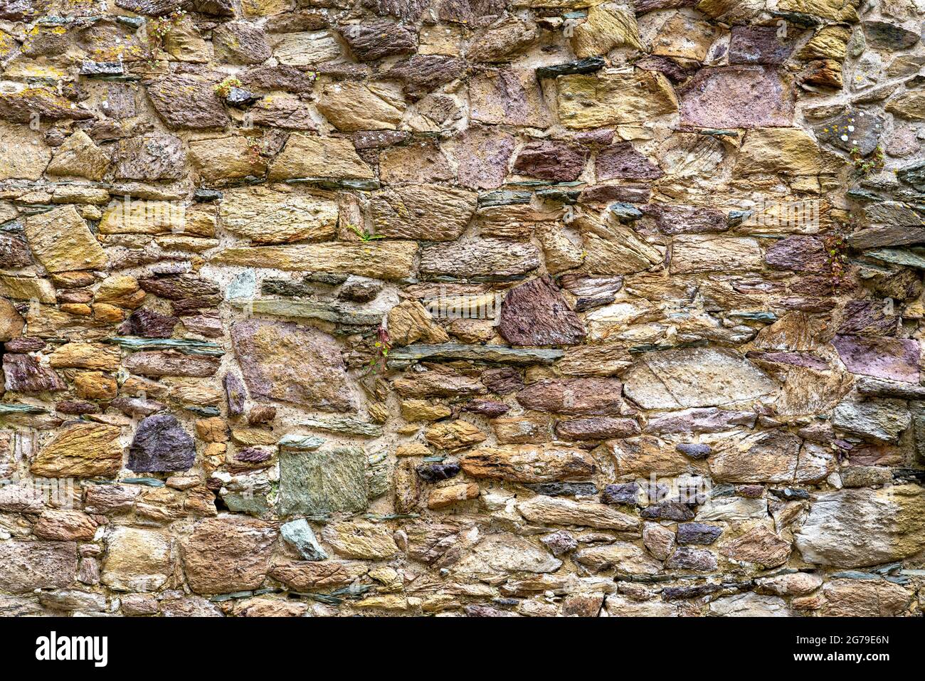Medieval rubble wall of colourful sandstones at St David's Priory in ...