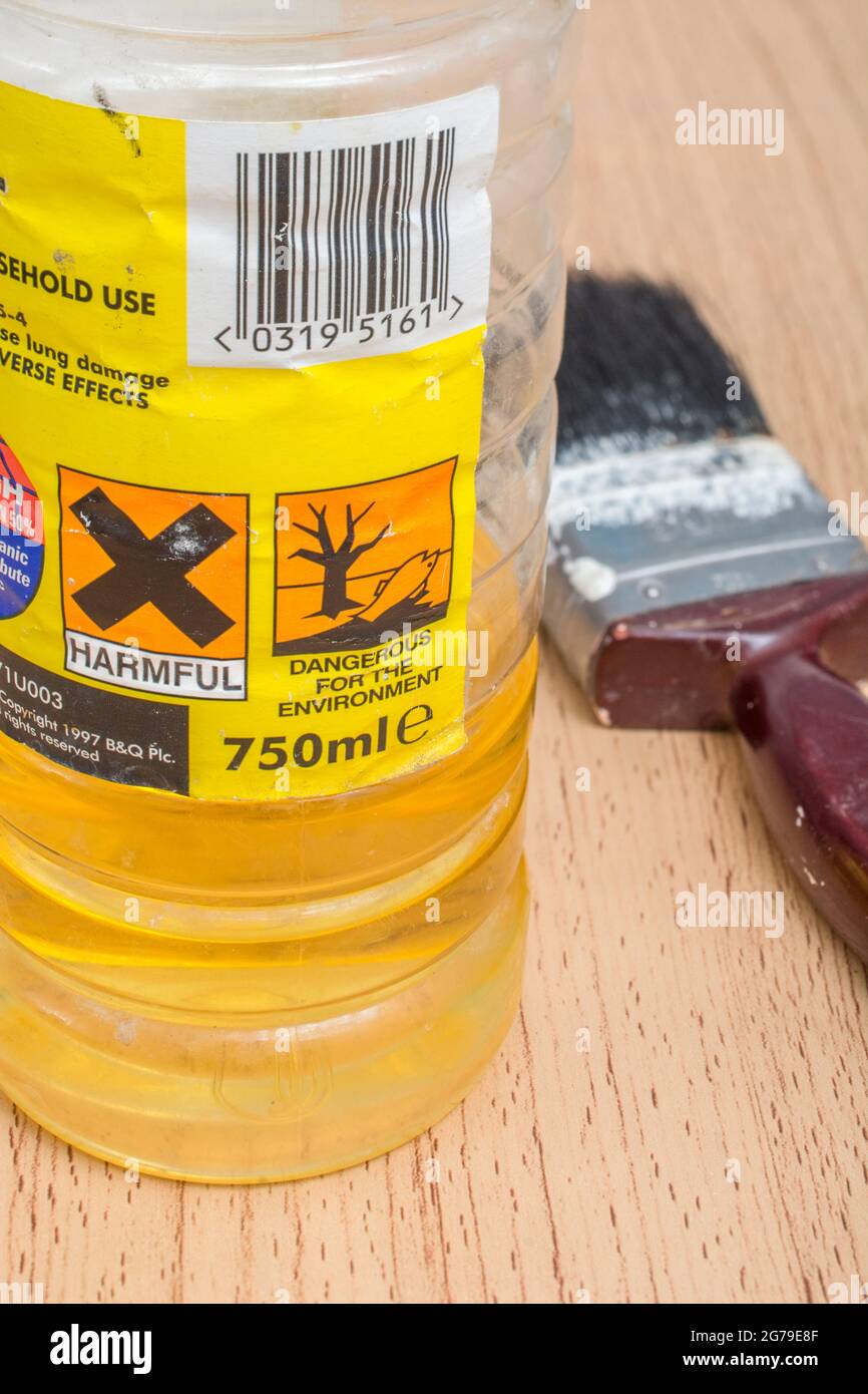 Very old, almost empty, bottle of B&Q decorator's white spirit with ...