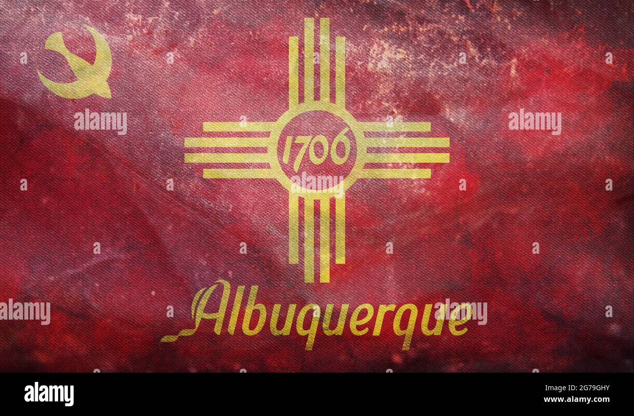 Top view of retro flag of Albuquerque, New Mexico with grunge texture ...