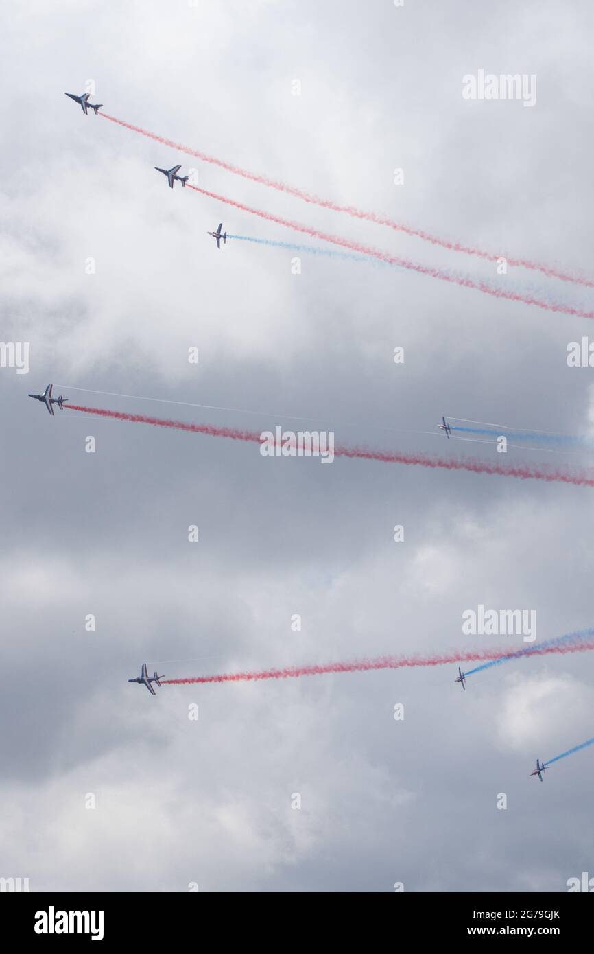 Alphajet airplanes of the French elite acrobatic flying team Patrouille ...