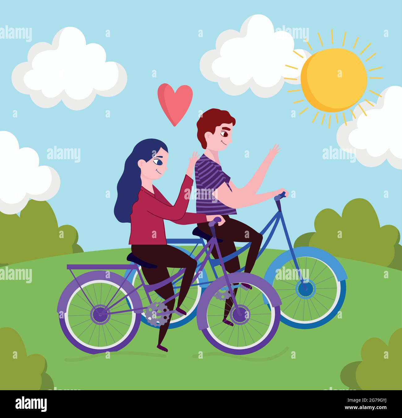 Couple bike countryside Stock Vector Images - Alamy