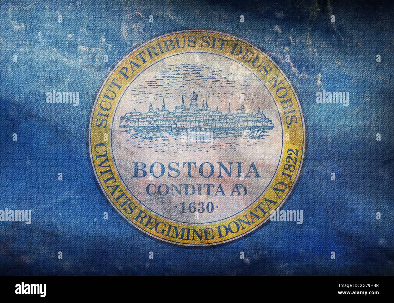 Top view of retro flag of Boston with grunge texture. Flag background ...