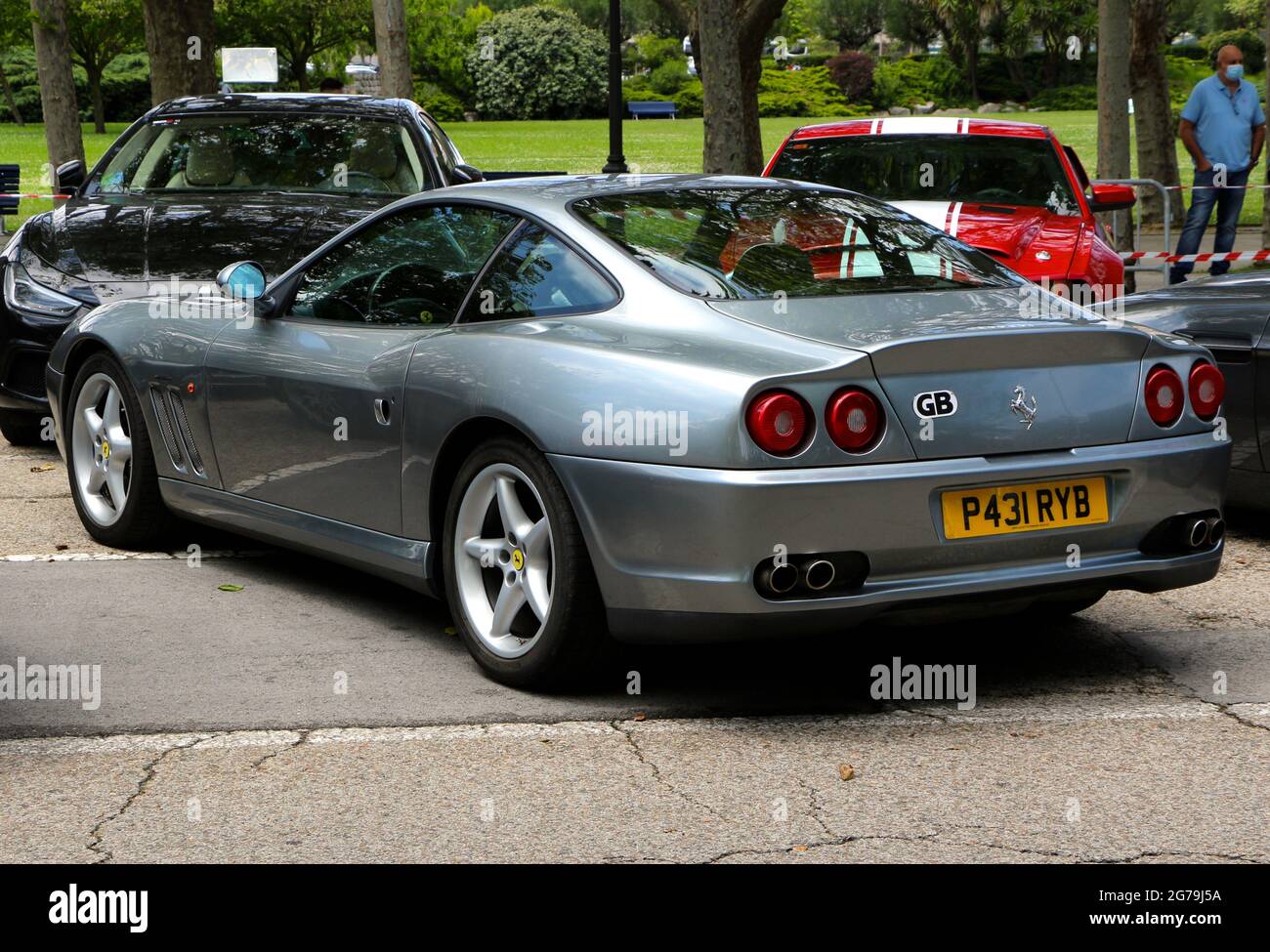 Rear view of a 1997 Ferrari 550 Maranello road car on display at a ...