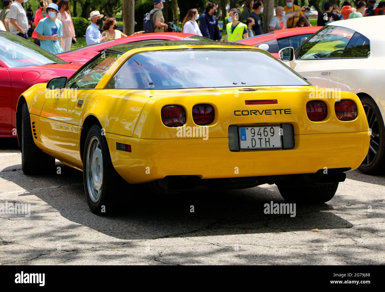 Yellow Chevrolet Corvette C4 road car on display at a Super car day ...