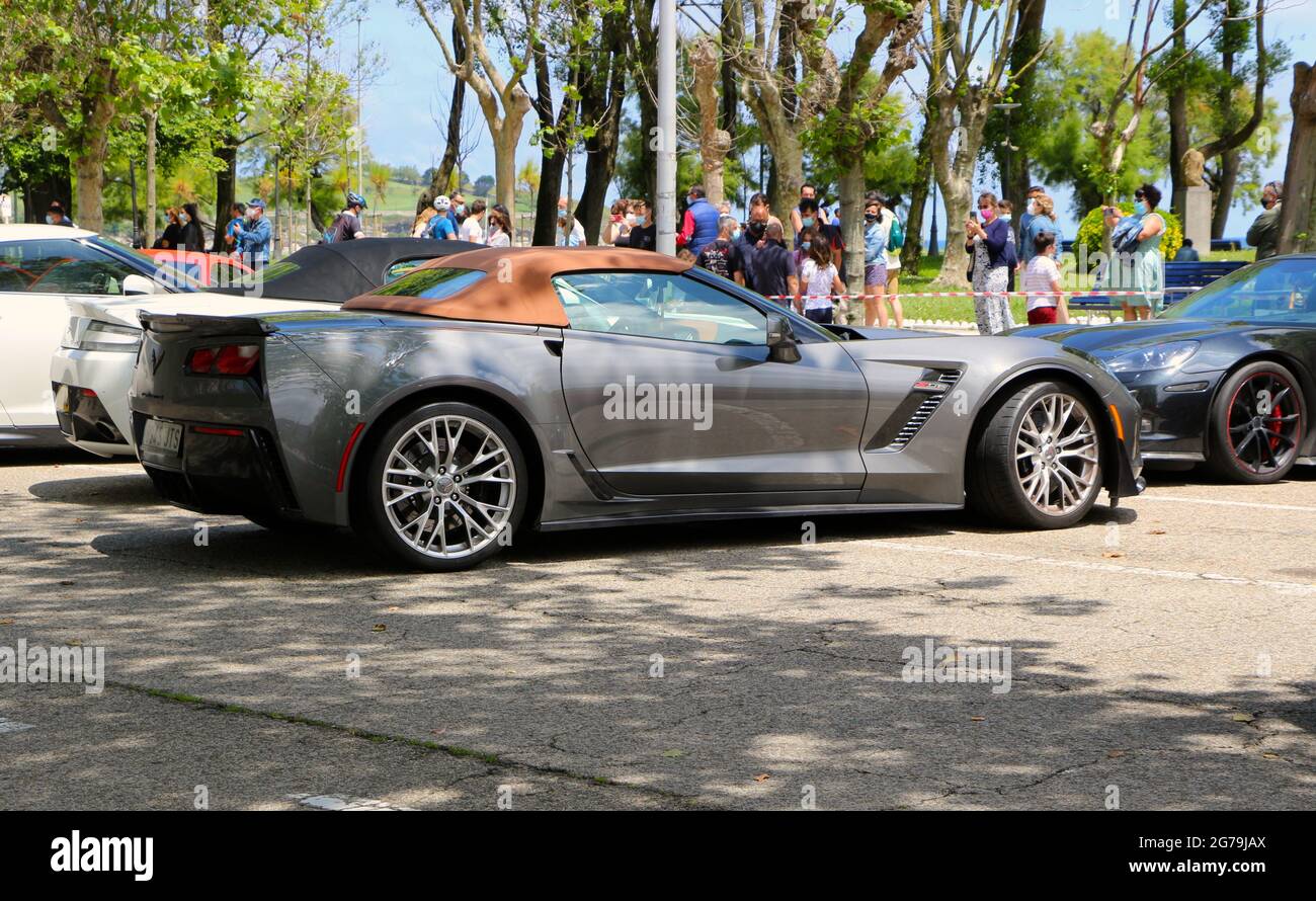 Grey Chevrolet Corvette C7 Z06 convertible road car on display at a ...