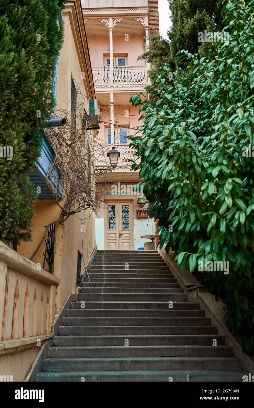 The atmosphere of the old city of Tbilisi. Historical architecture of ...