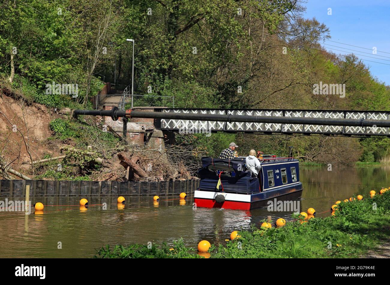 A narrow boat passing the slippage at Soot Hill on the Trent and Mersey ...