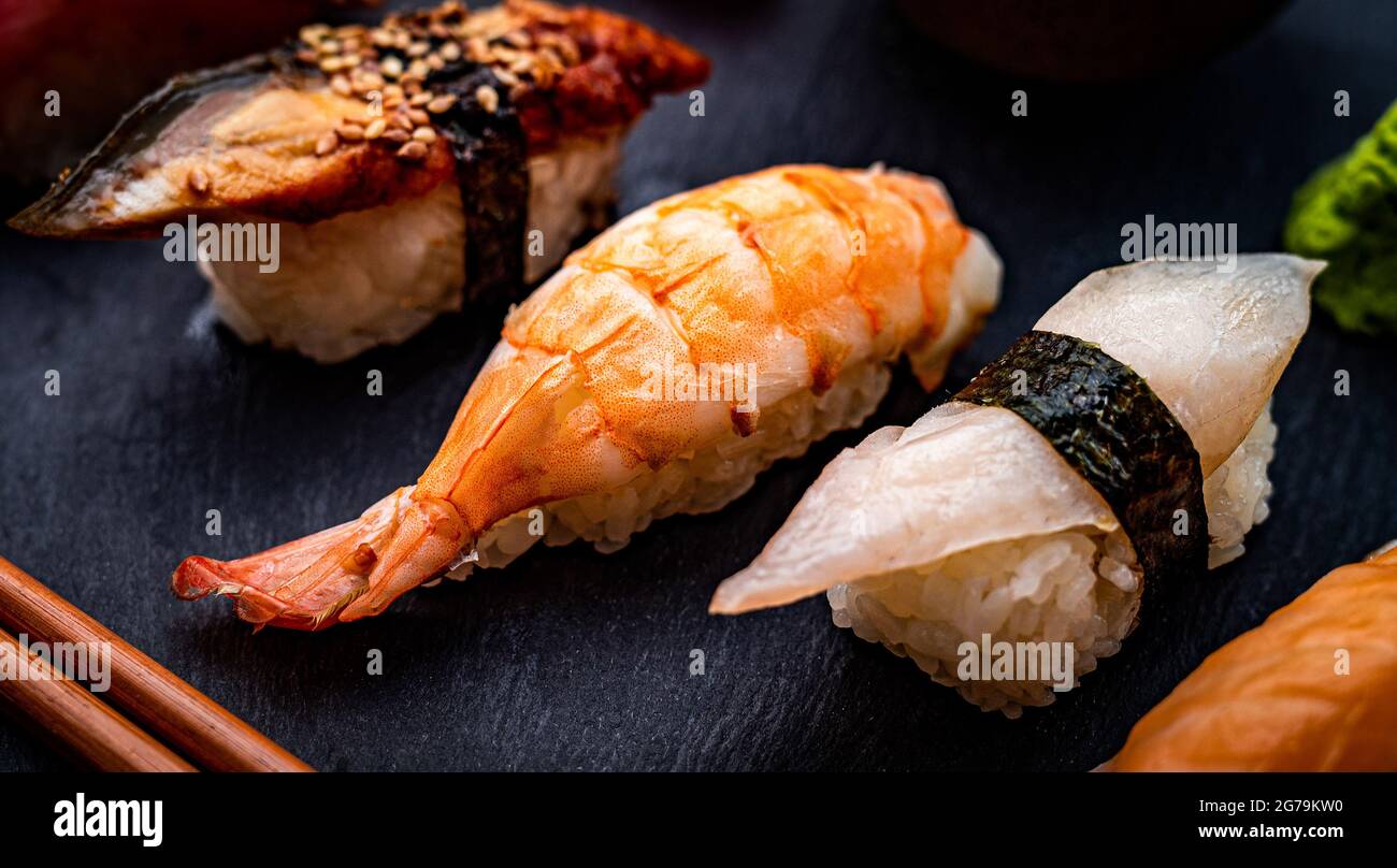 Sushi sashimi set closeup Stock Photo - Alamy