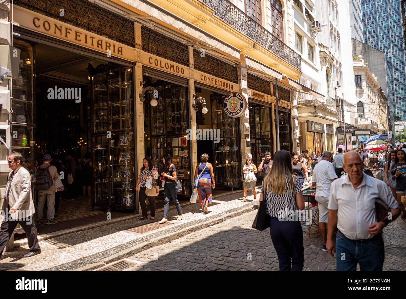 Interior and exterior of the Confeitaria Colombo, Rio de Janeiro ...