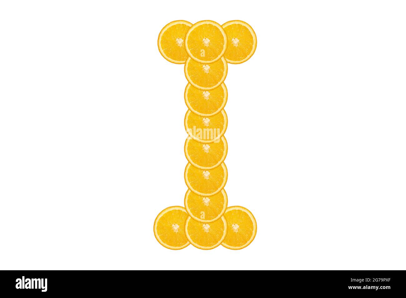 Sliced orange alphabet - letter I. Isolated white background. Fresh ...