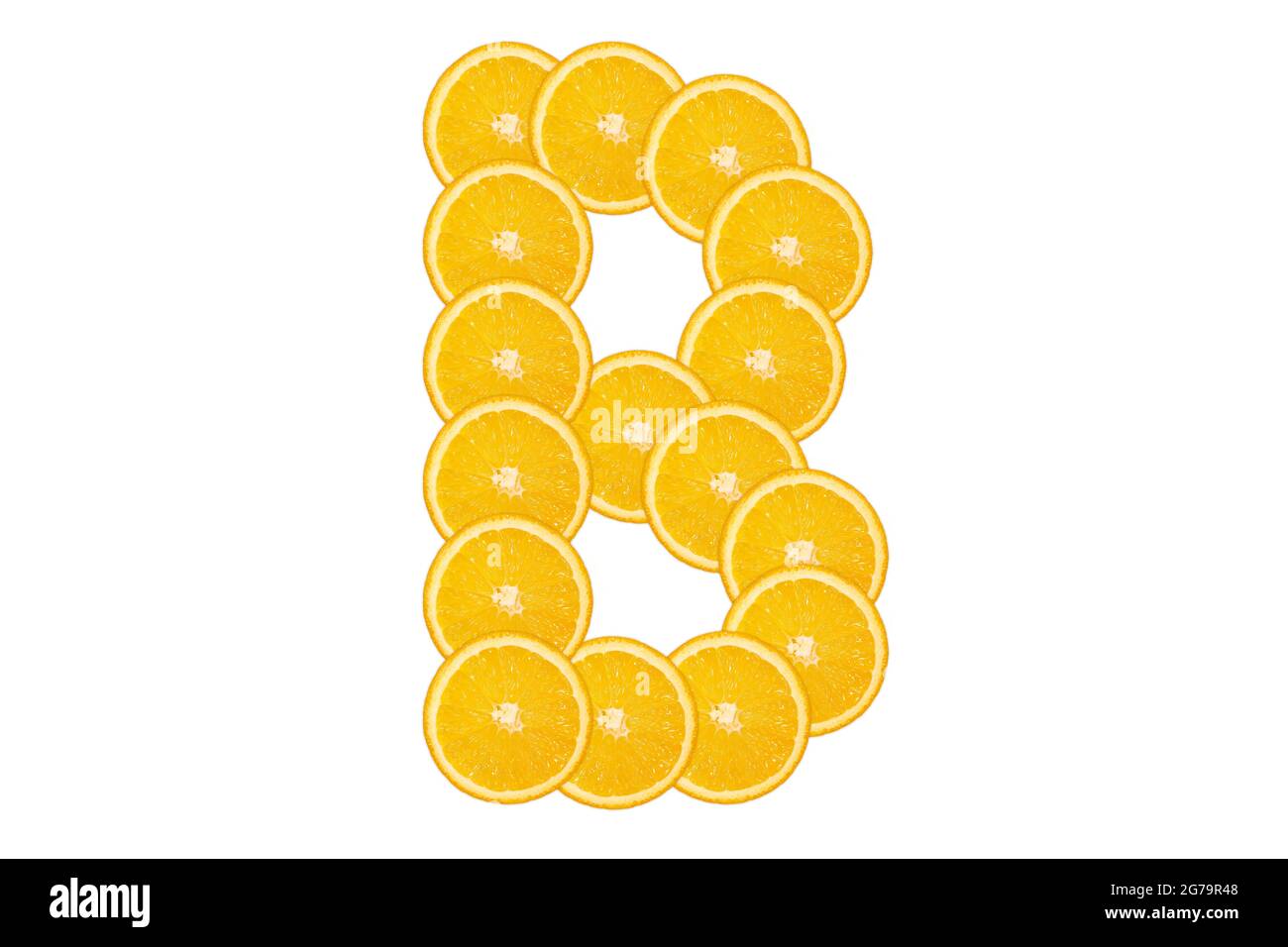 Sliced orange alphabet - letter B. Isolated white background. Fresh ...
