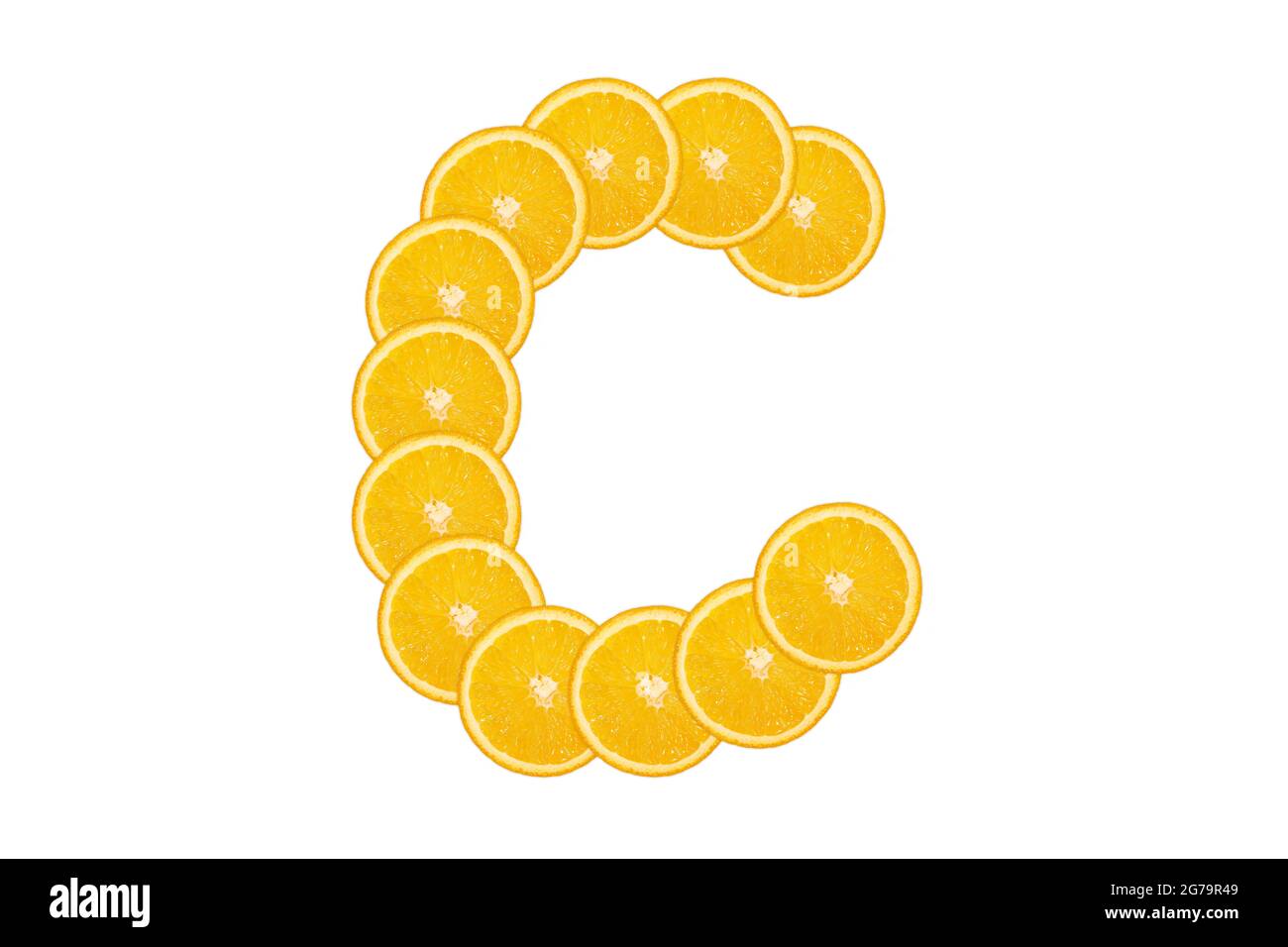 Sliced orange alphabet - letter C. Isolated white background. Fresh ...