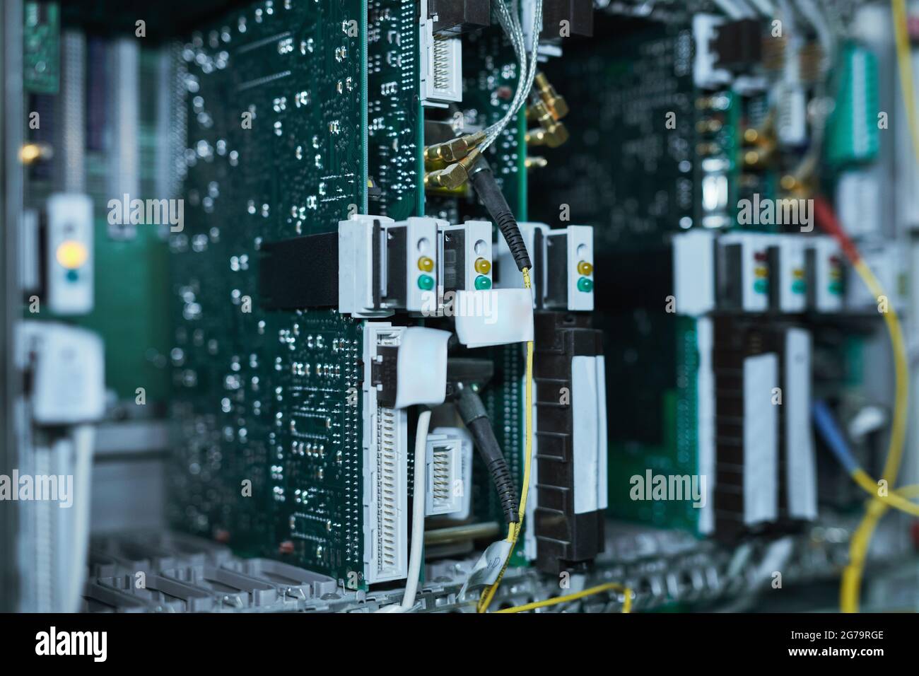 Background image of blade servers in server cabinet at supercomputer or ...