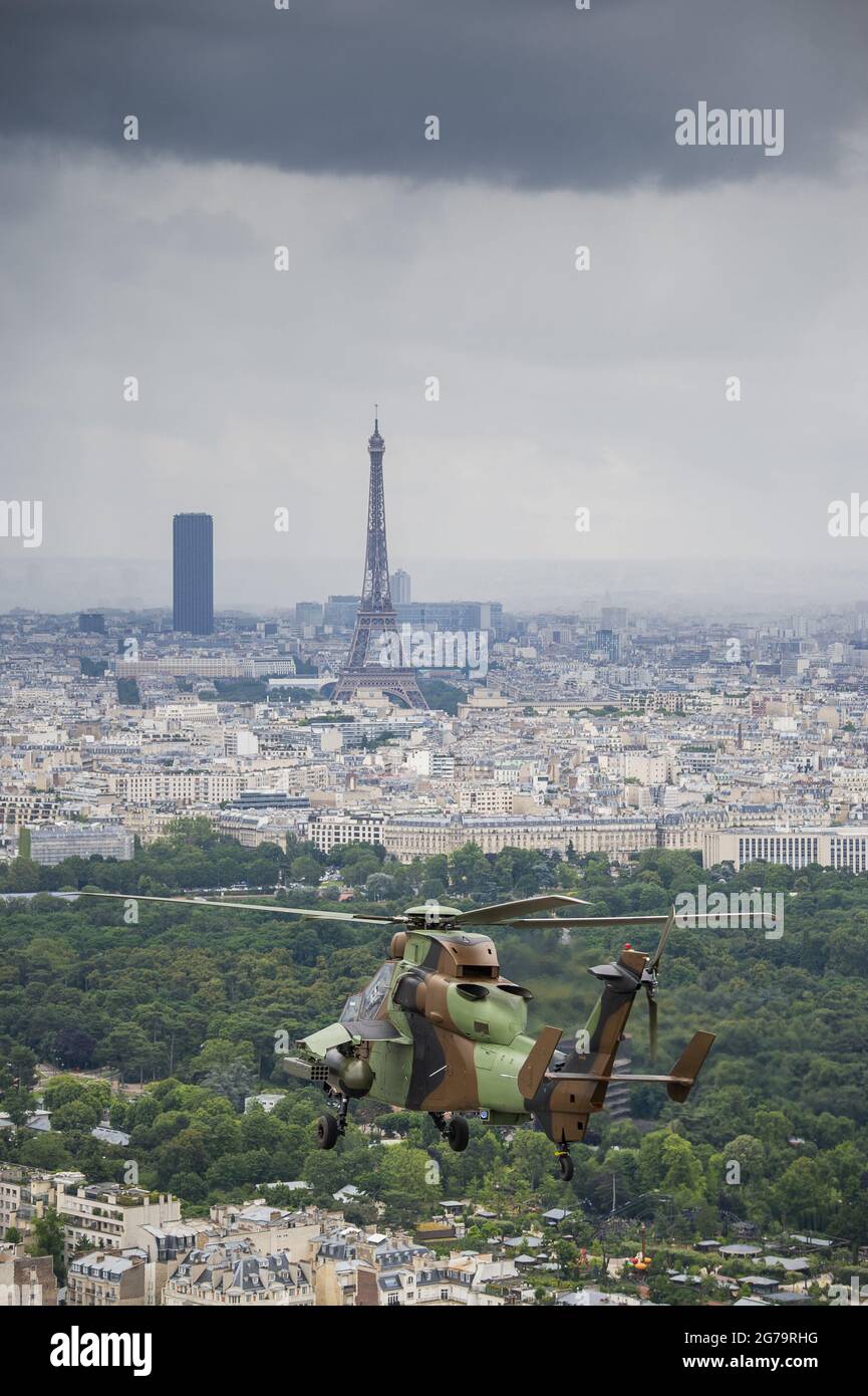 A picture taken on July 12, 2021 over Paris, France, shows a Caiman ...