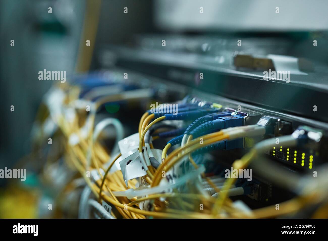 Close up background image of blade servers in server cabinet at ...