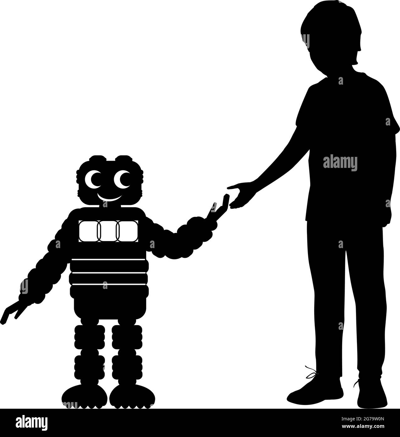 Silhouettes boy and robot. School of Robotics. Symbol illustration icon ...