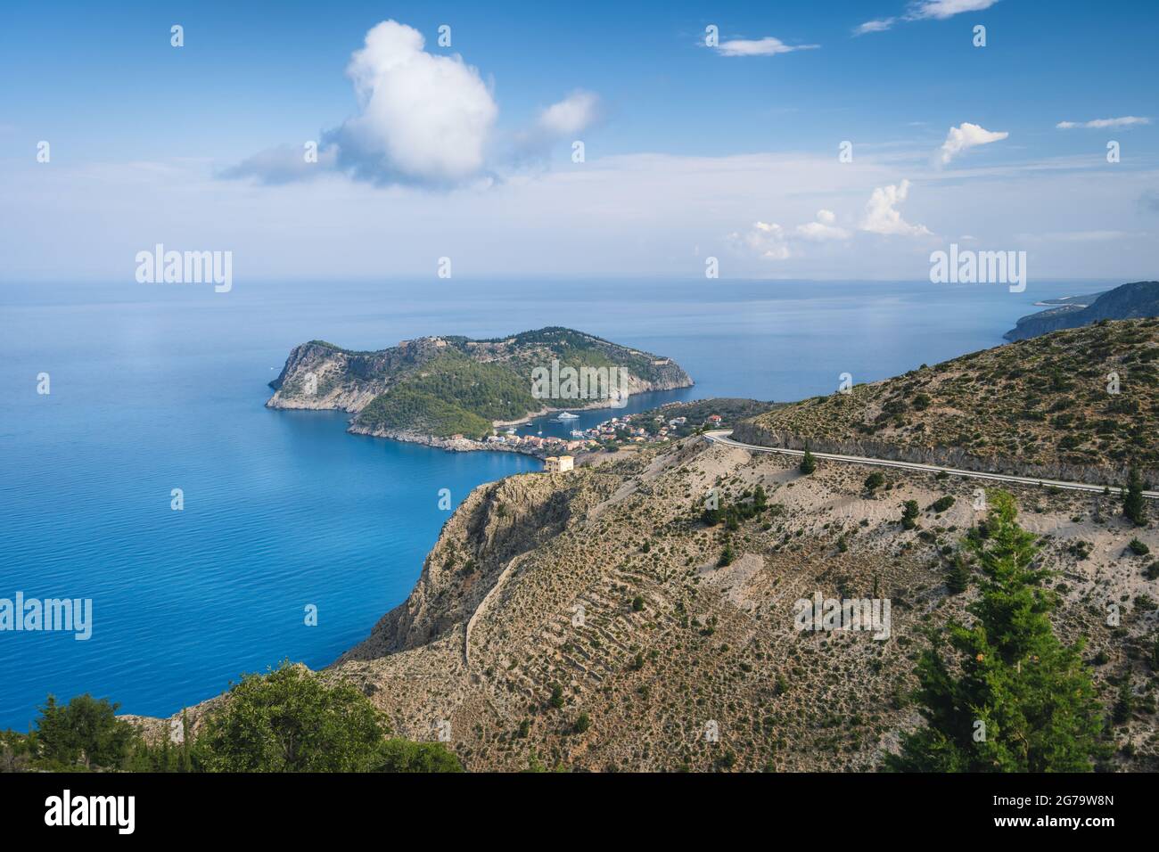 Assos town on Cephalonia Ionian island in Greece. Summer travel ...