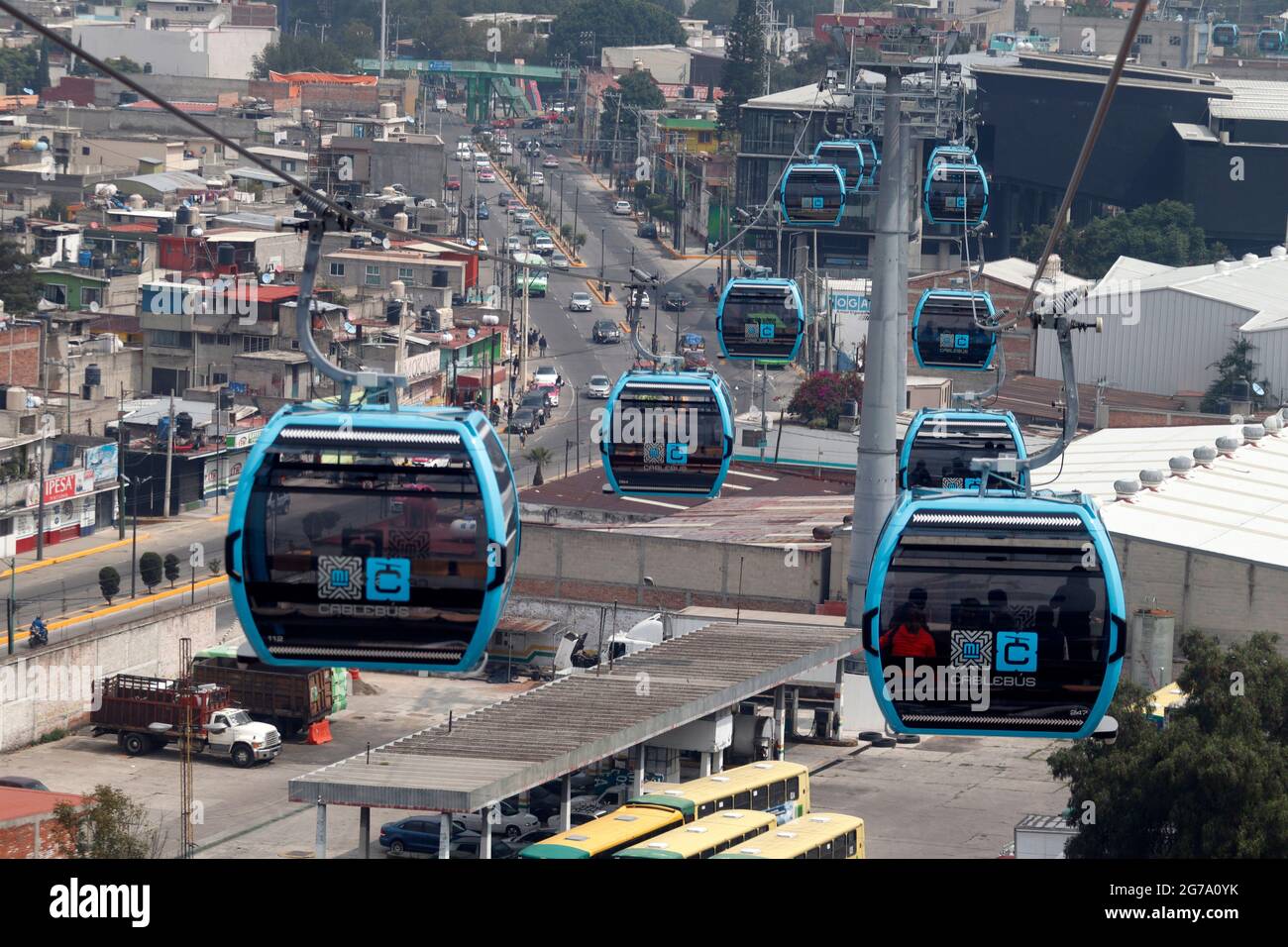 MEXICO CITY, MEXICO JULY 11: Aerial view of the line 1 of the Cablebus ...
