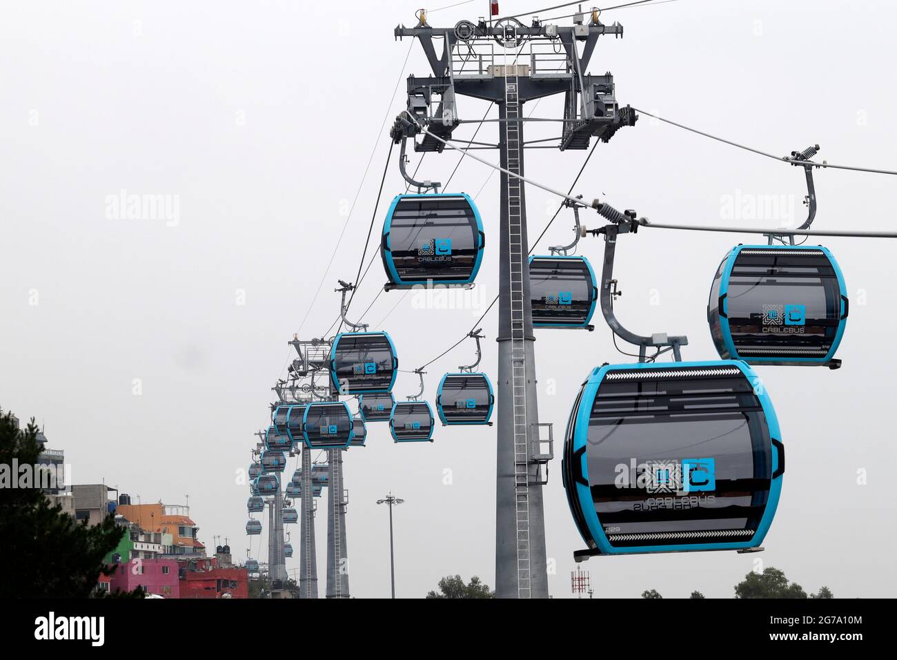 MEXICO CITY, MEXICO JULY 11: Aerial view of the line 1 of the Cablebus ...