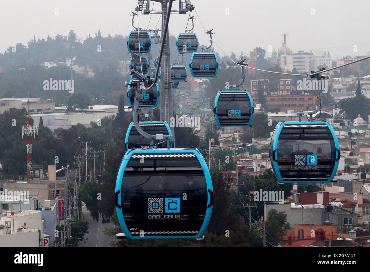 MEXICO CITY, MEXICO JULY 11: Aerial view of the line 1 of the Cablebus ...
