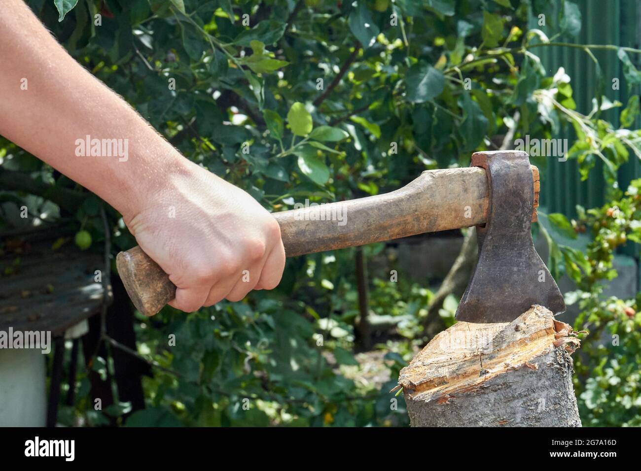 Hand axe and log hi-res stock photography and images - Alamy