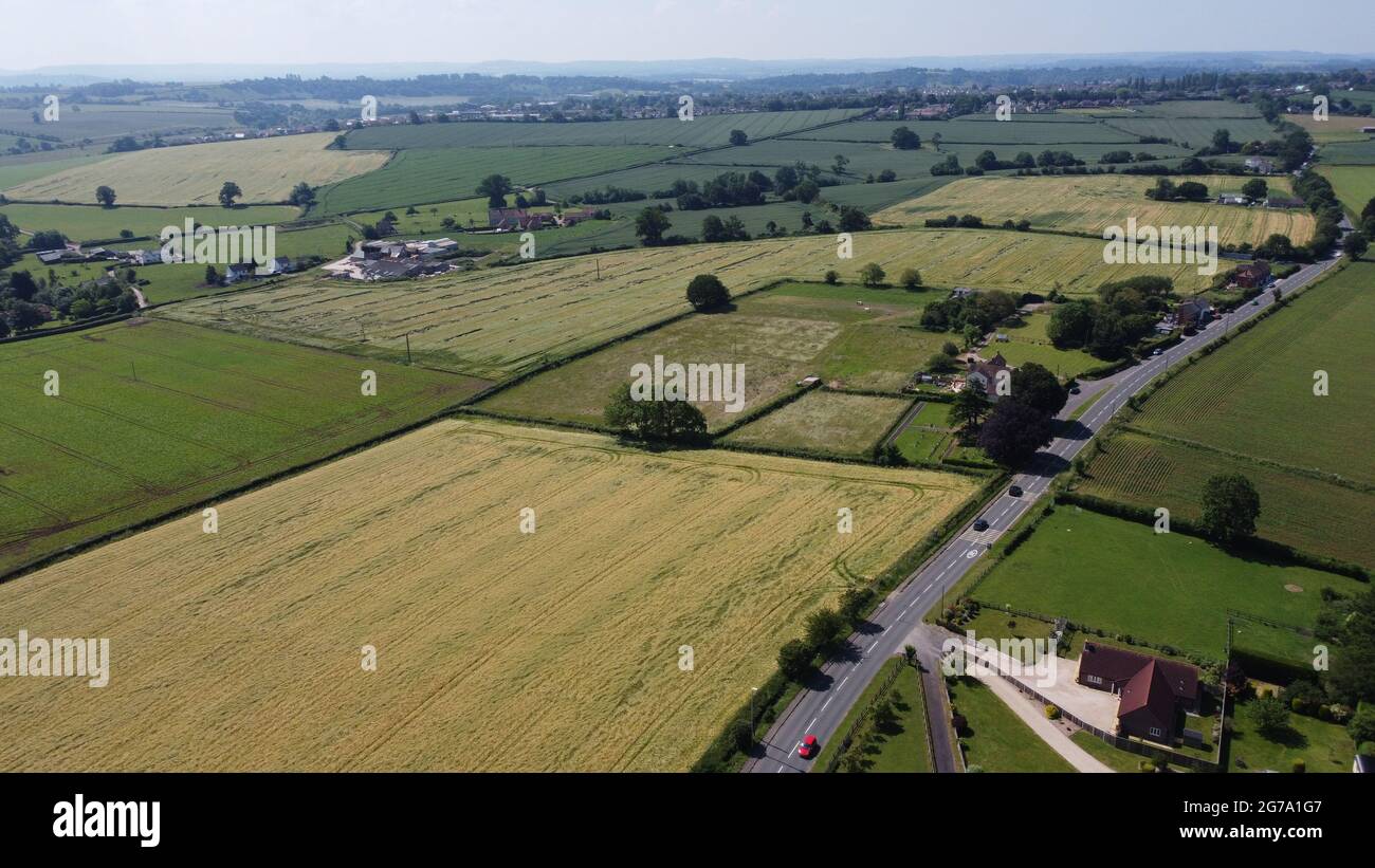 An aerial view of some open countryside near Yeovil Stock Photo - Alamy